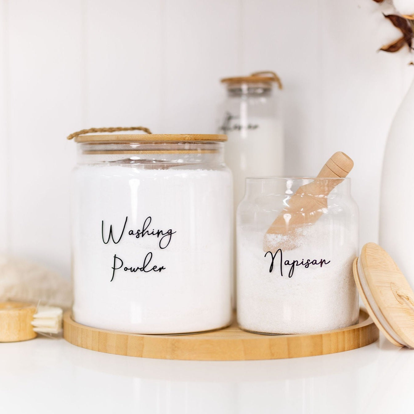 4L Glass Jar with Bamboo and Twine Lid For Your Pantry or Laundry ...