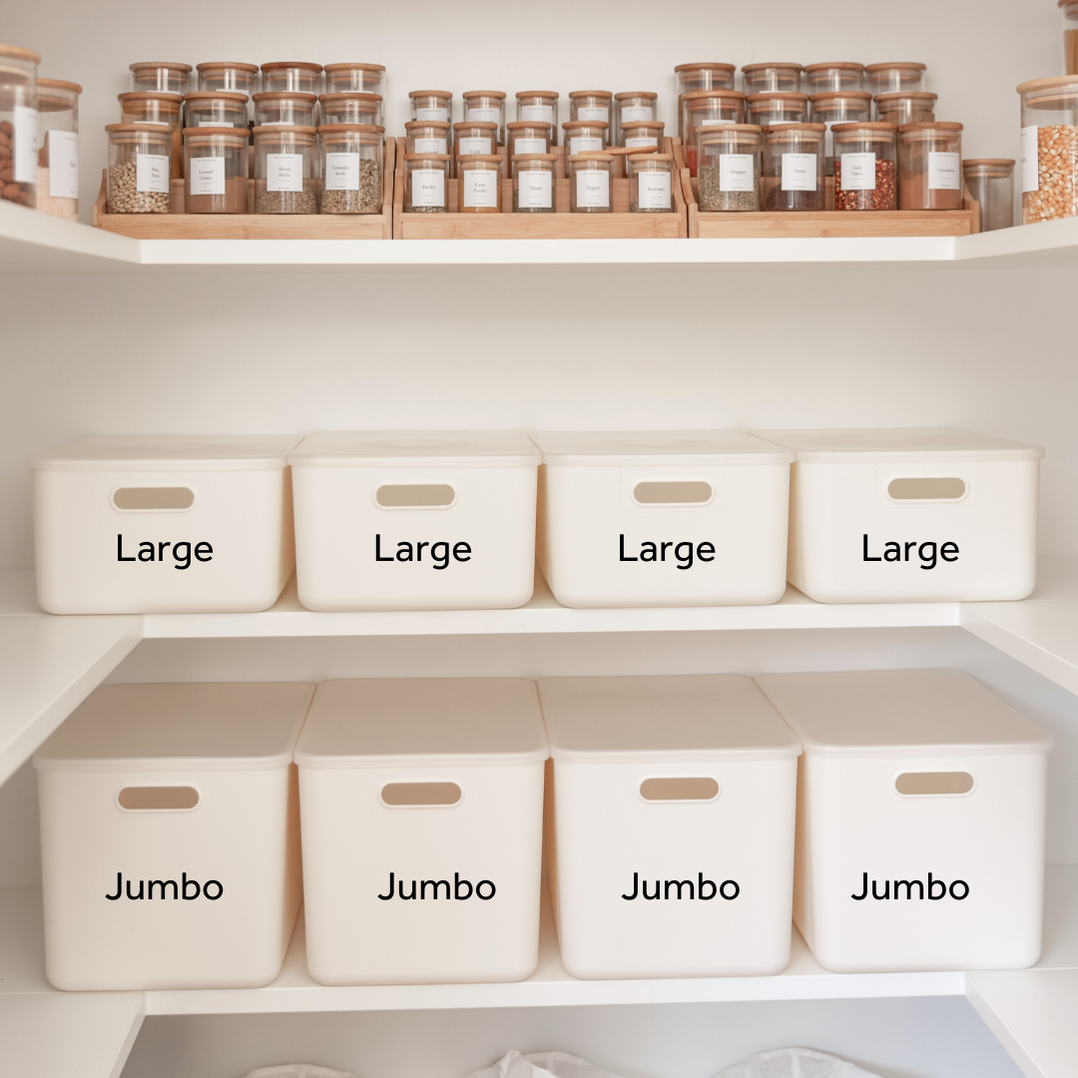 White Storage Container with Plastic Lid - 8 Pack - Little Label Co