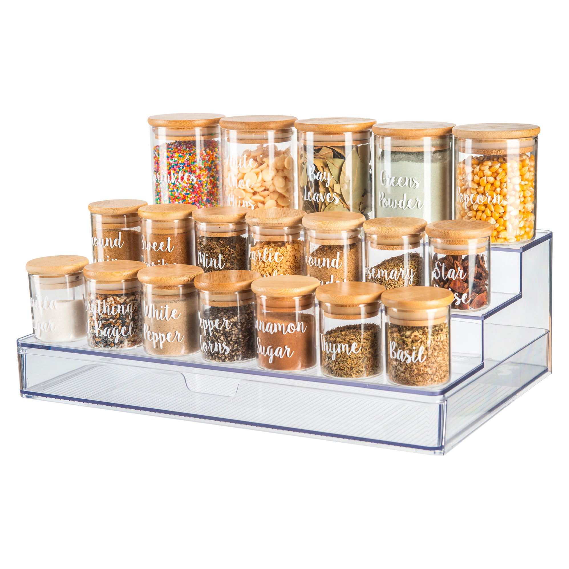 Clear Herb & Spice Shelf With Drawer for Storing Spice Jars