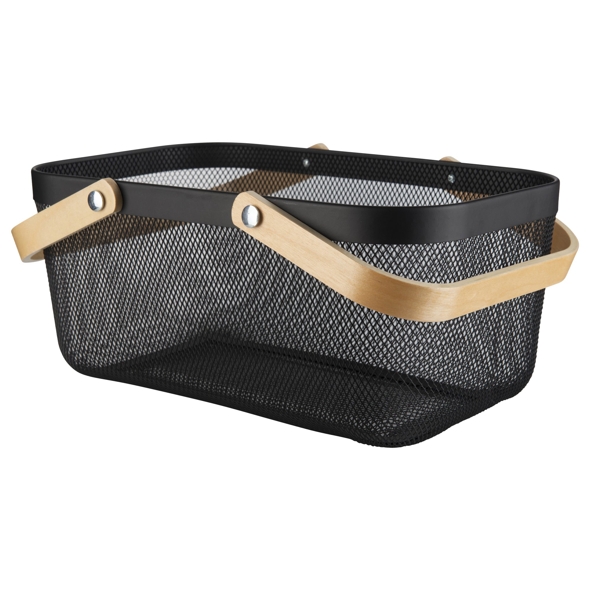 Large Mesh Storage Basket with Wooden Handle Black - Little Label Co