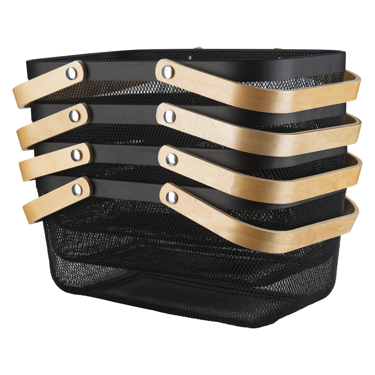 Large Mesh Storage Basket with Wooden Handle Black - Little Label Co