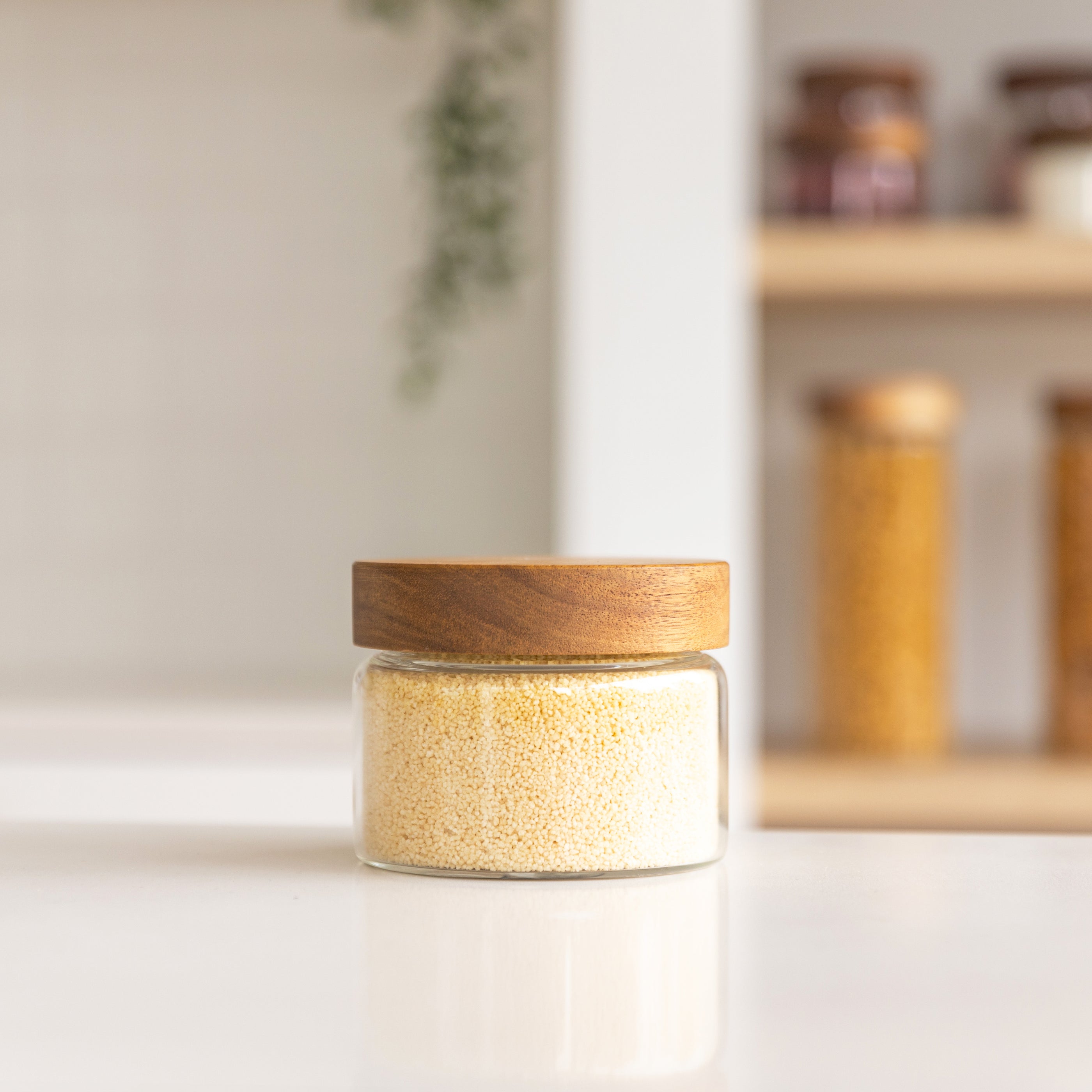 Acacia Wood Glass Kitchen Storage Jar 500ml for Pantry Organisation ...
