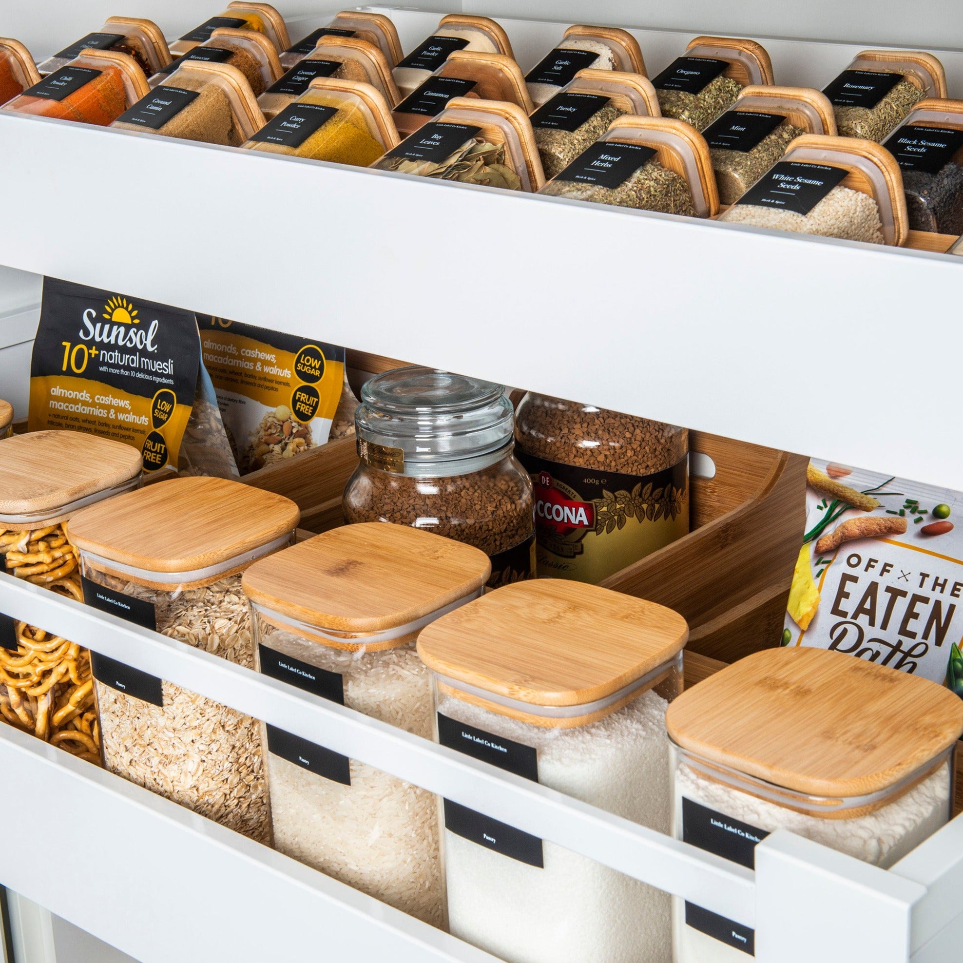 Square Glass and Bamboo Jar 1.75L for Pantry Storage and Organisation ...