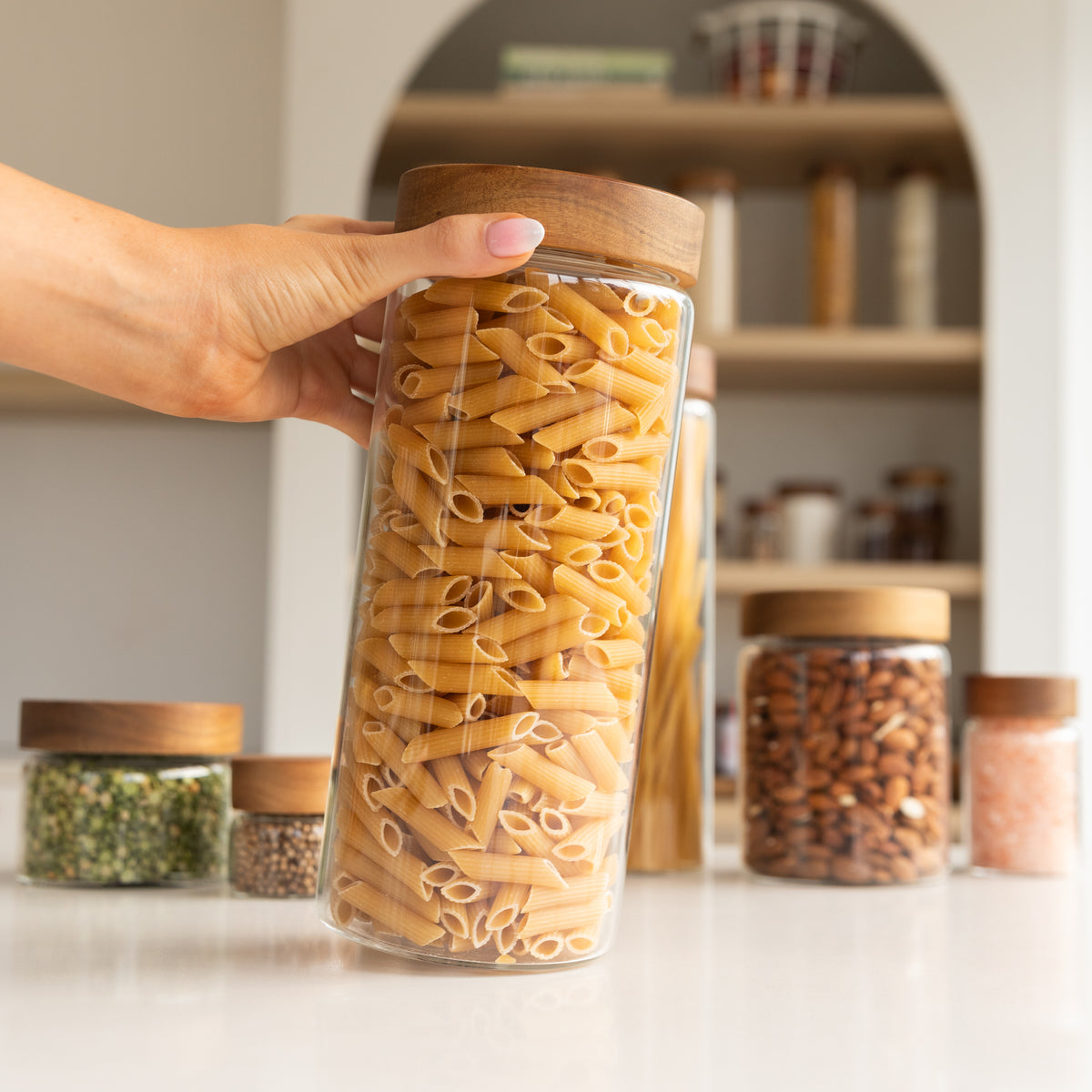 Acacia Wood Glass Kitchen Storage Jar, 2L – Little Label Co