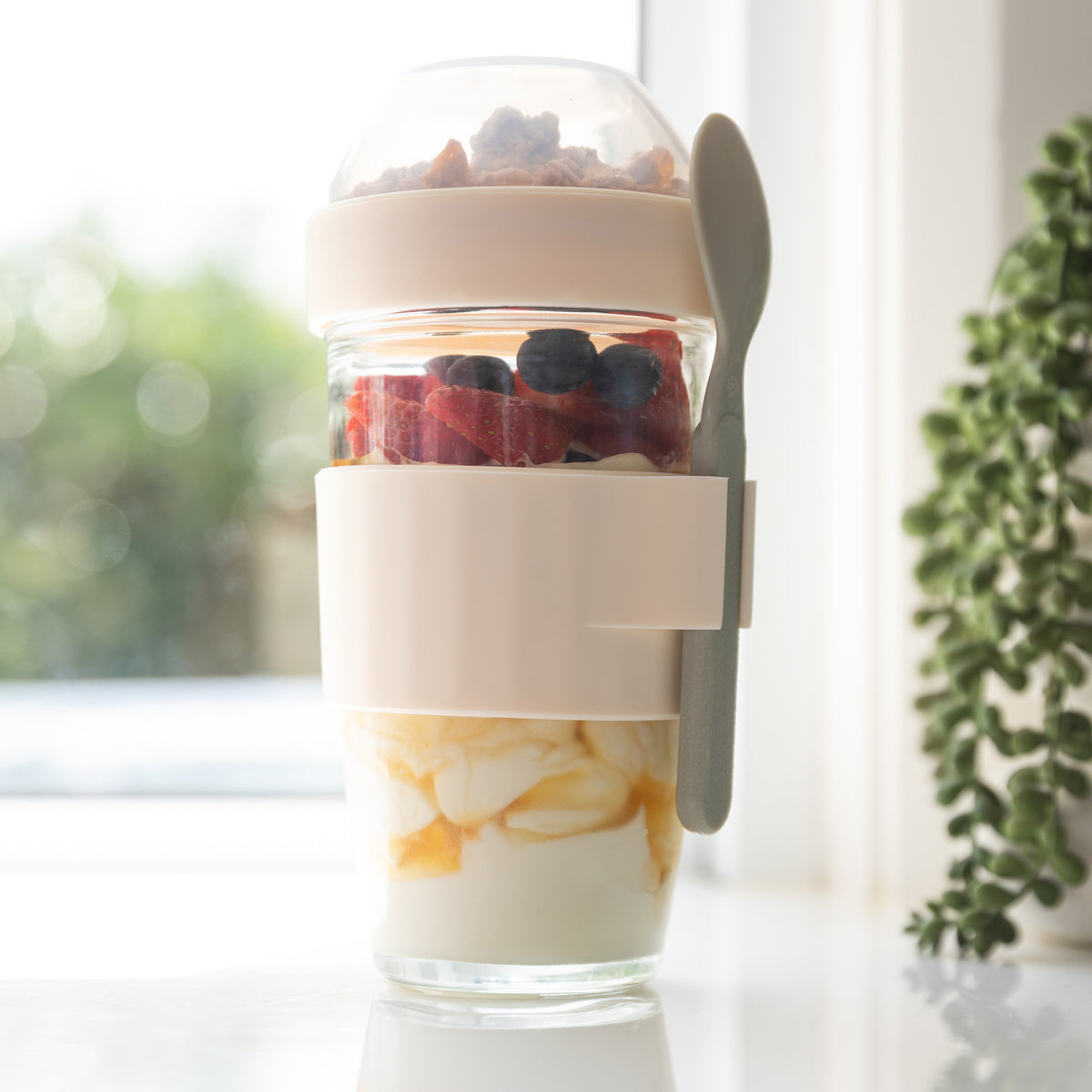 On-the-go travel jar with spoon and compartment