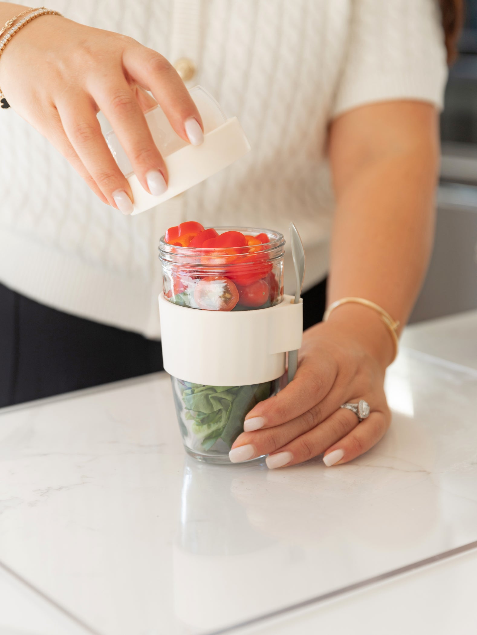 On-the-go travel jar with spoon and compartment