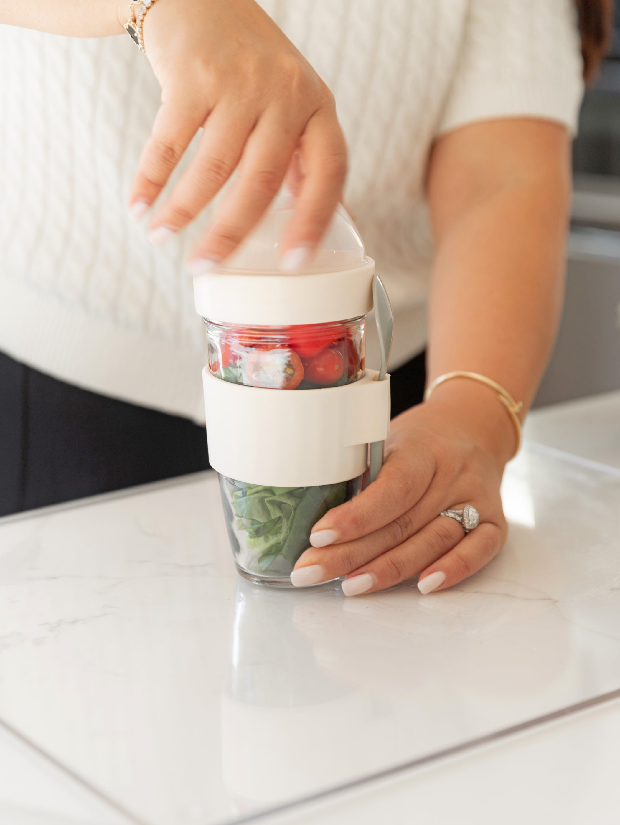 On-the-go travel jar with spoon and compartment