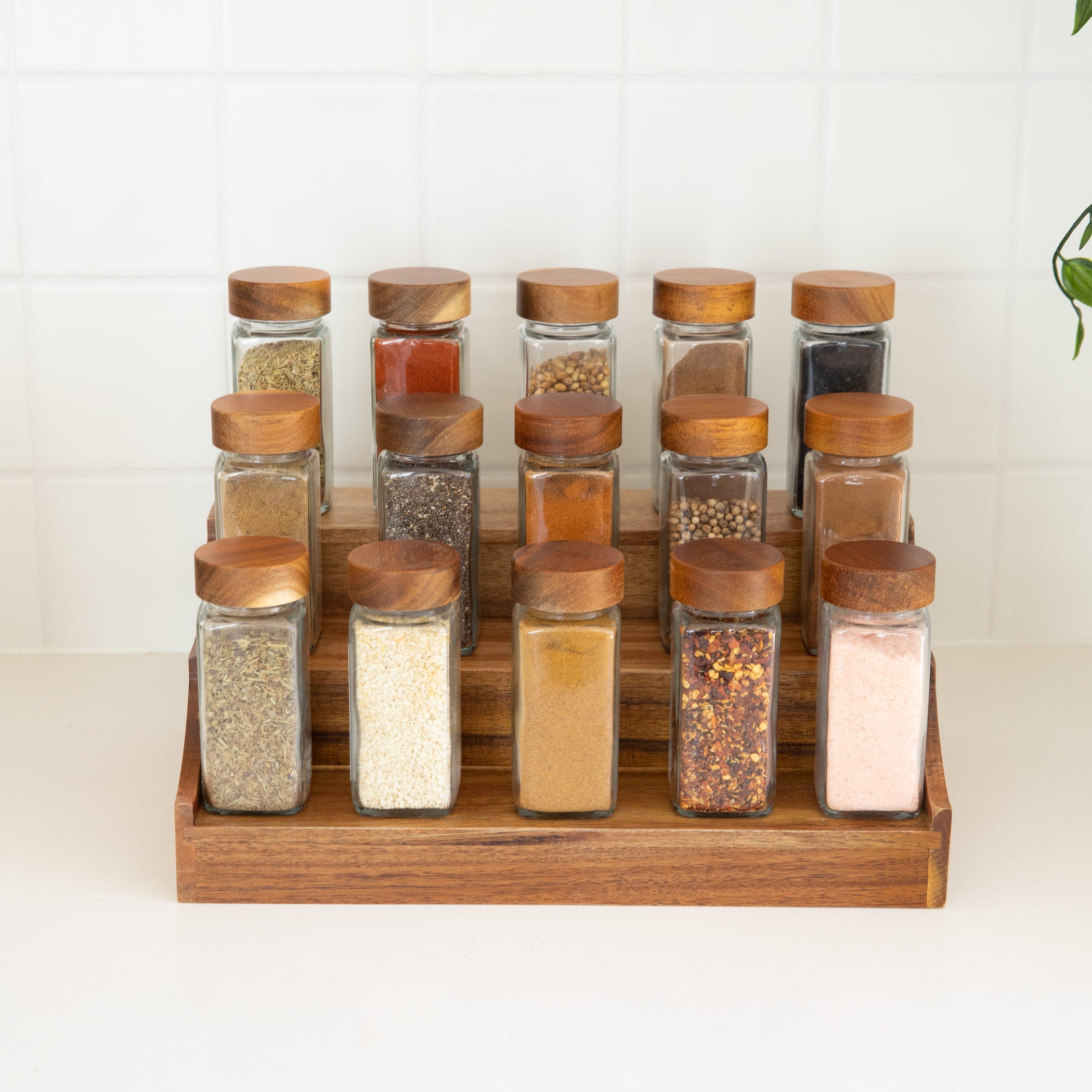 Shop Large Bamboo Spice Rack with Spice Jars - Spice Storage Containers