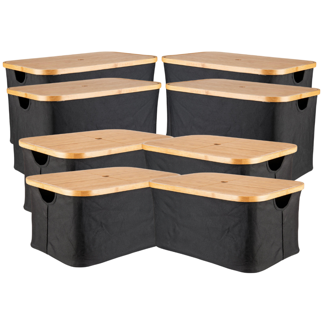 Black Fabric Bamboo Linen Storage Basket Set - 8 Pack | Laundry ...