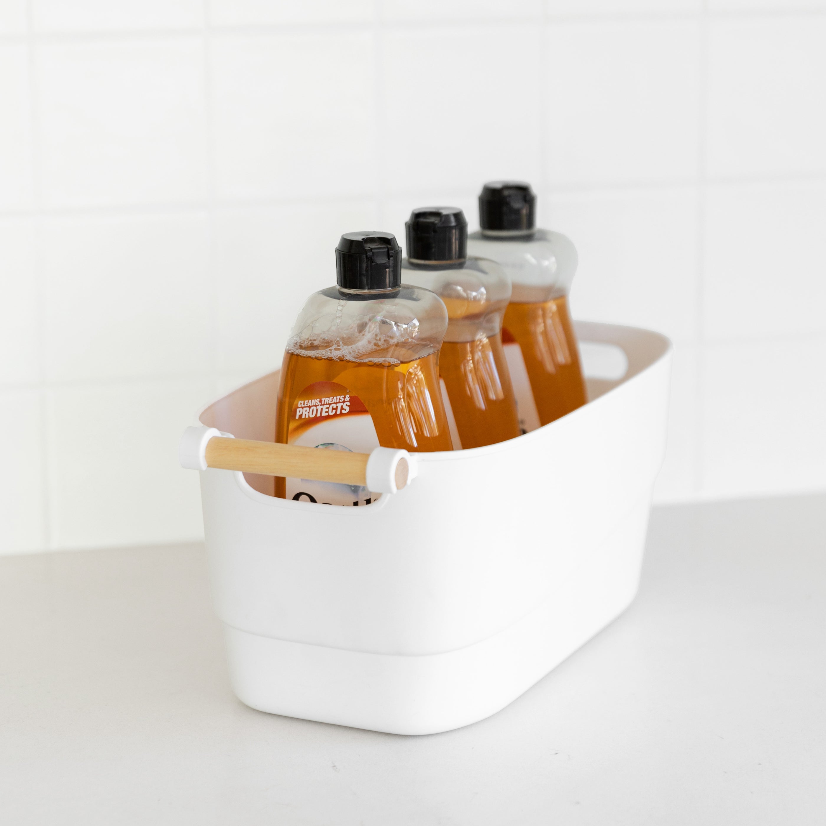 White Storage Tub with Wooden Handle Medium – Little Label Co