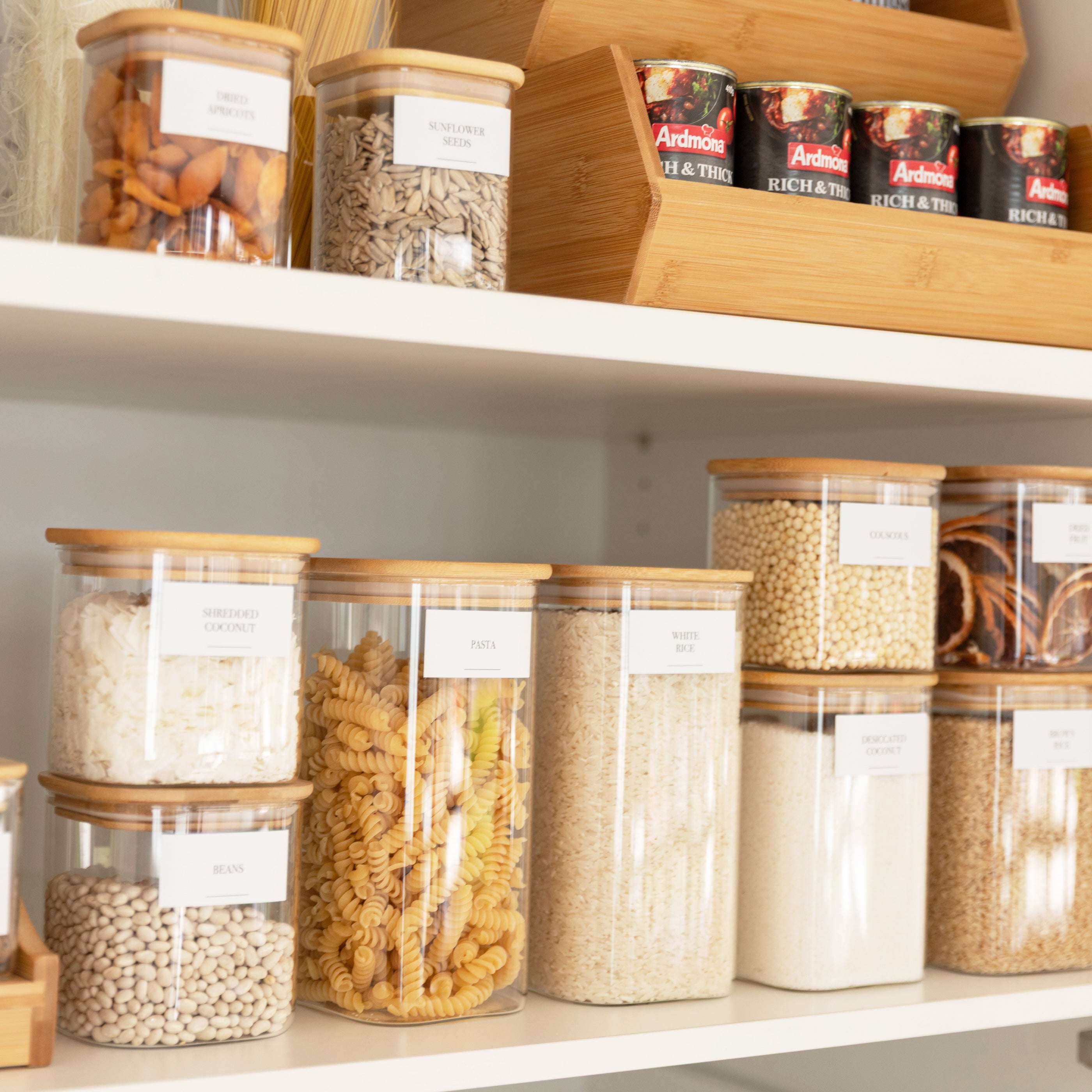 Complete Square Bamboo & Glass Pantry Organisation Set – Little Label Co