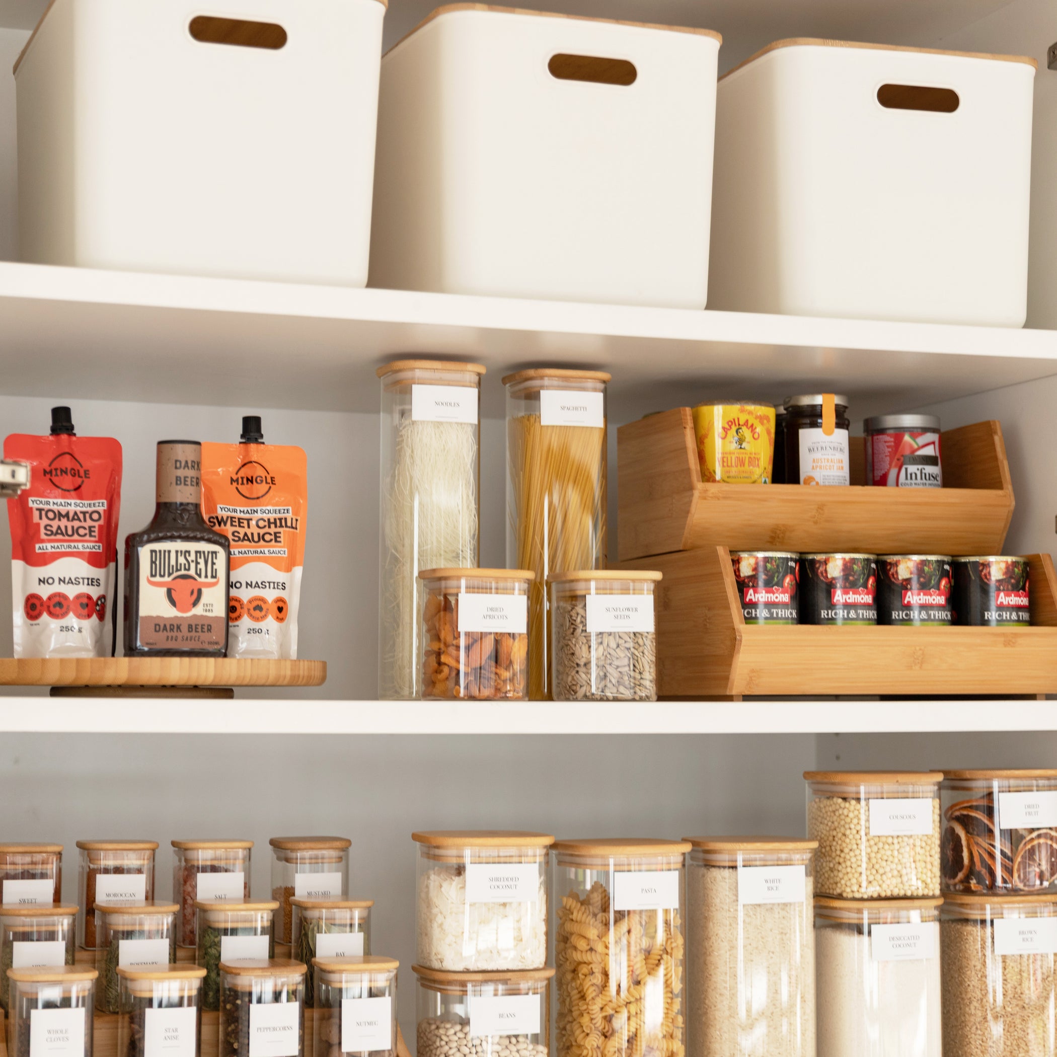 Complete Square Bamboo & Glass Pantry Organisation Set – Little Label Co