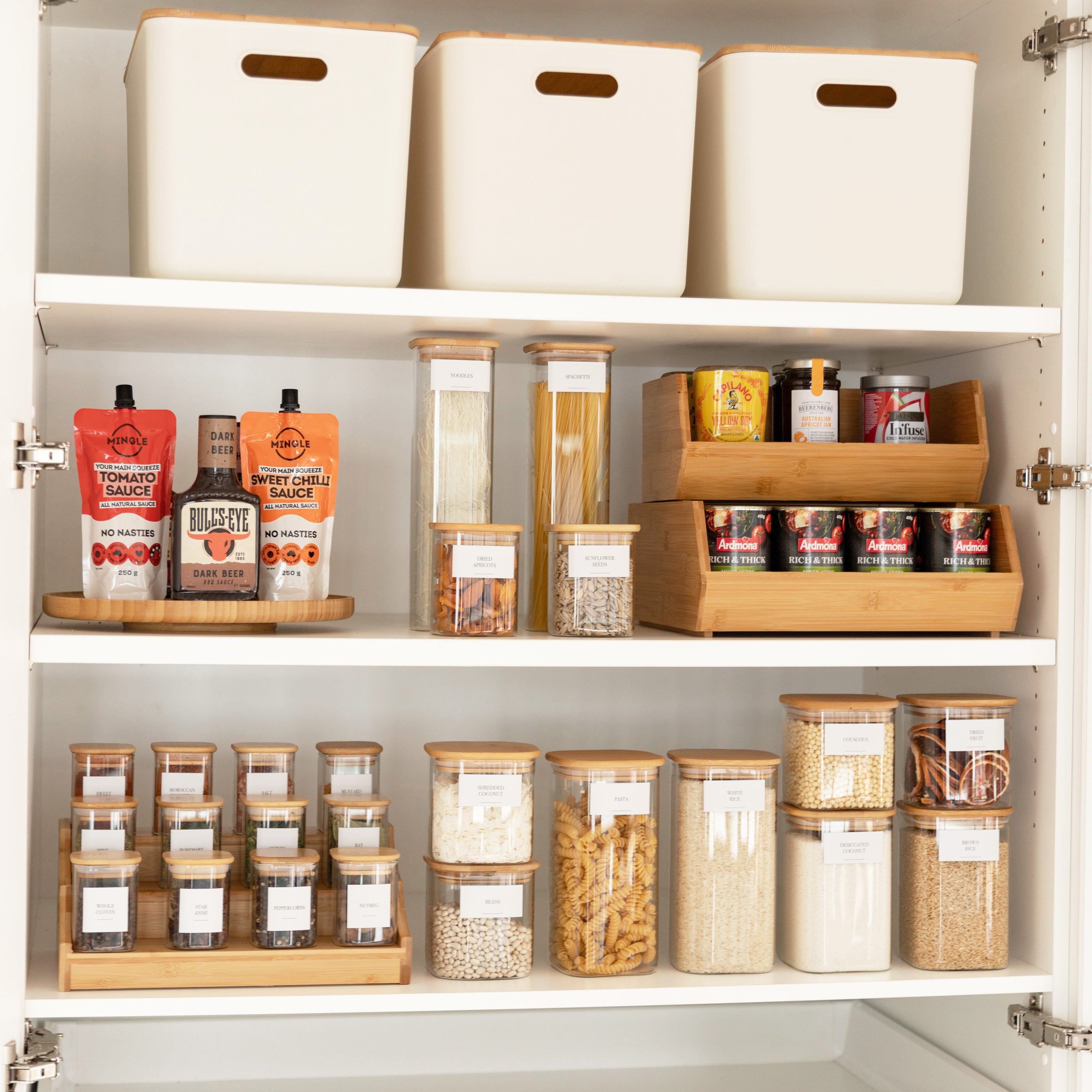 Complete Square Bamboo & Glass Pantry Organisation Set – Little Label Co