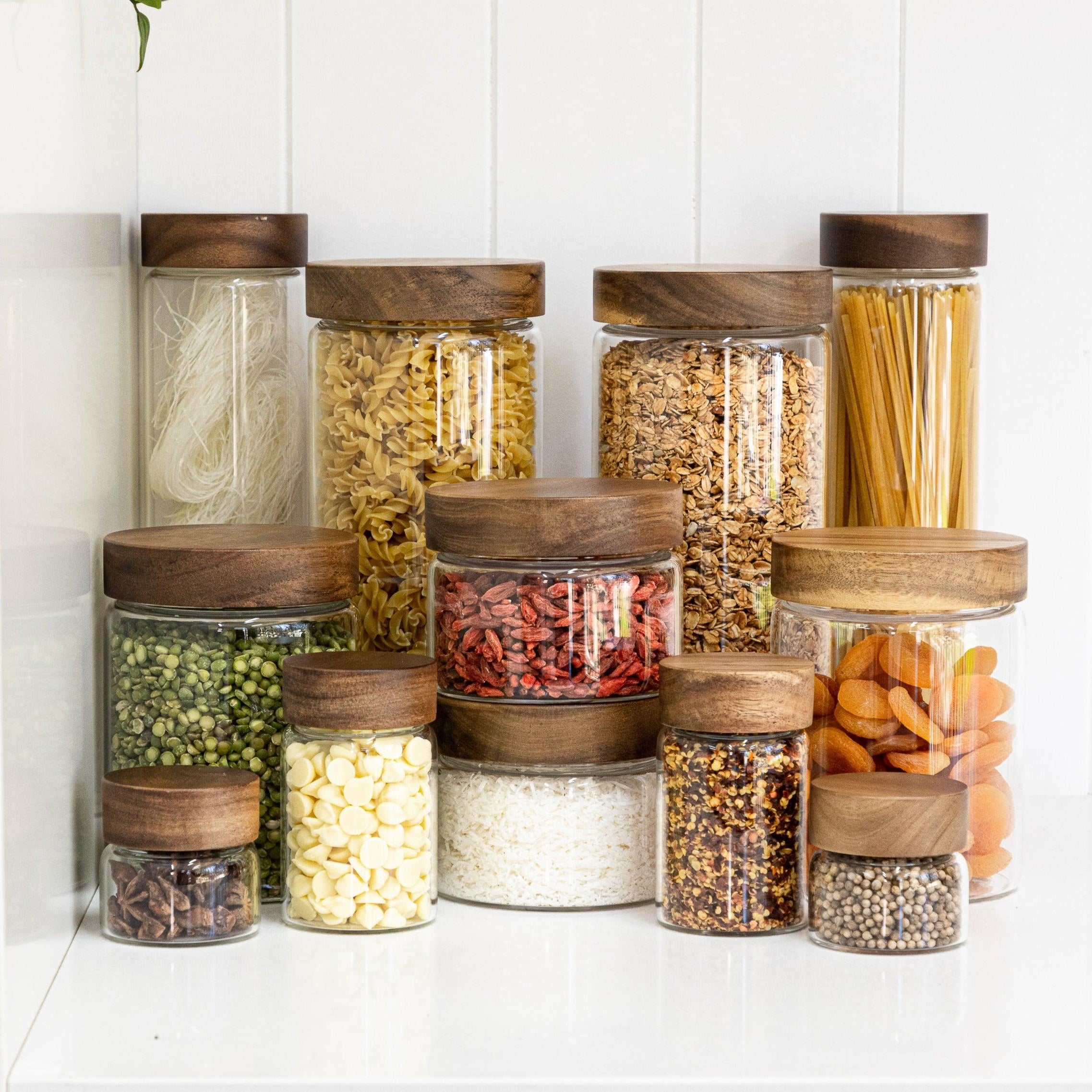 Acacia Wood Glass Pasta Storage Jar 1.2L for Pantry Organisation ...