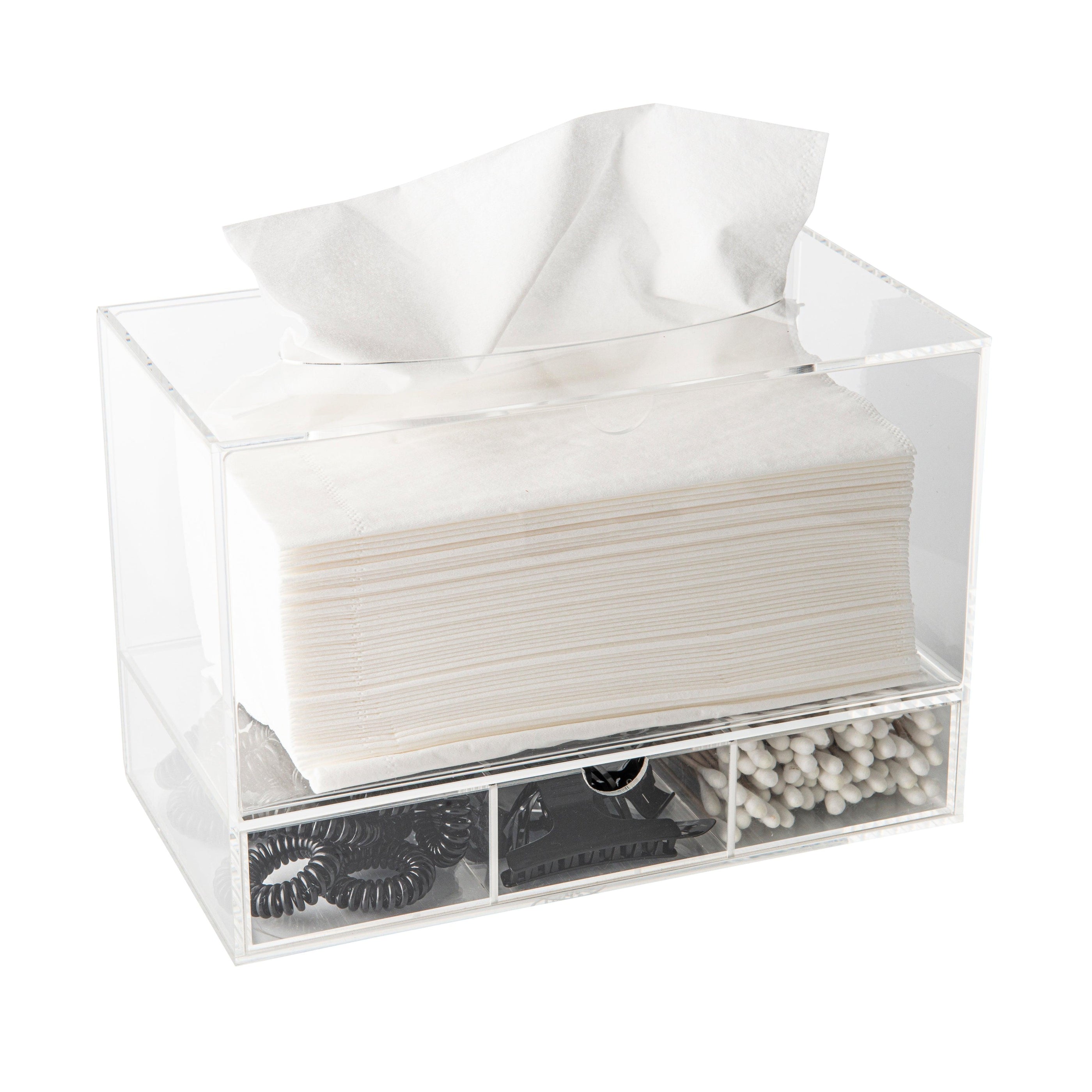 Acrylic Tissue Box Holder with Pull Out Storage - Little Label Co