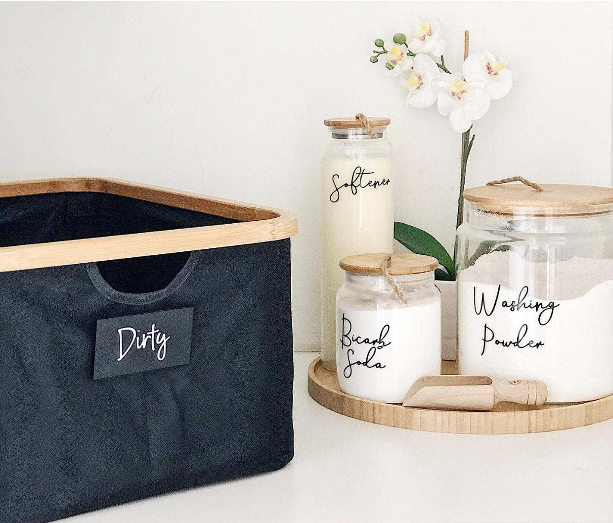 Bamboo and Glass 5 Piece Laundry Pack with Liquid Jar – Little Label Co