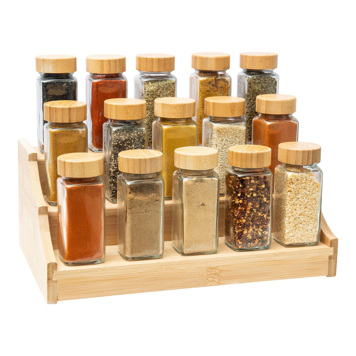 Large Bamboo Spice Rack with 15 Bamboo Shaker Spice Jars Pack - Little ...