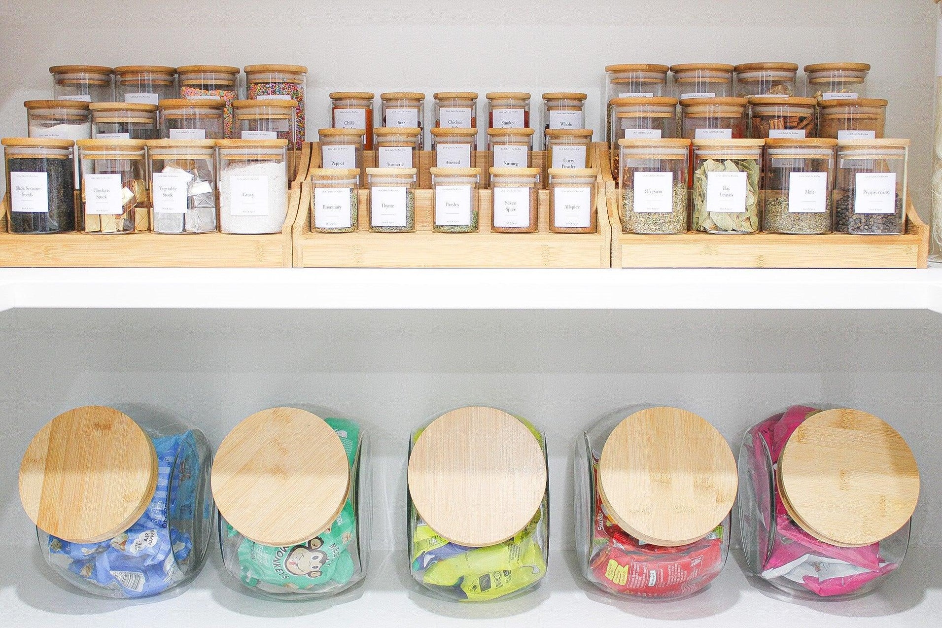 Large Bamboo Spice Rack with 12 x 200ml Herb & Spice Jars Pack - Little ...