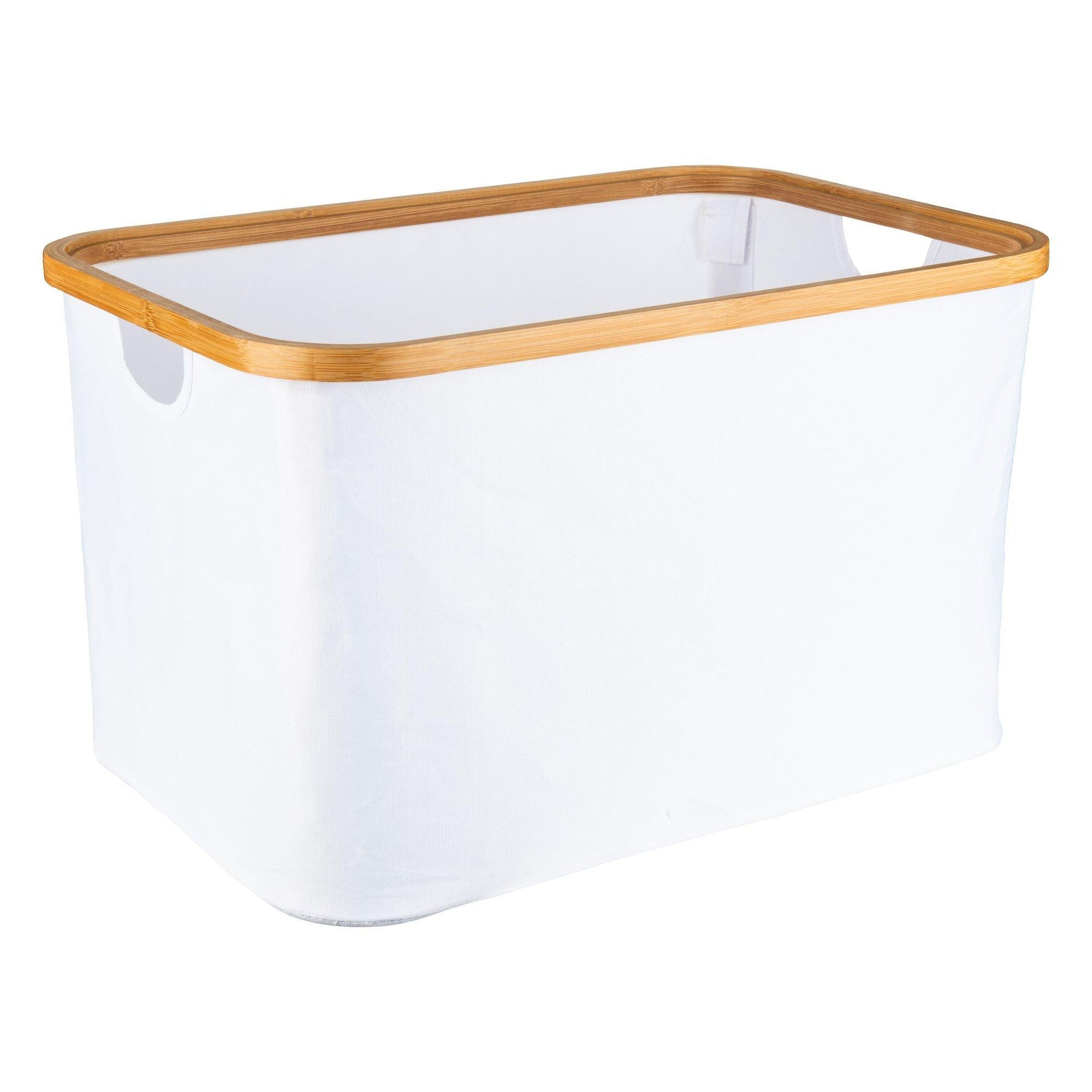 White Fabric Bamboo Linen Storage Basket Set - 8 Pack - Little Label Co
